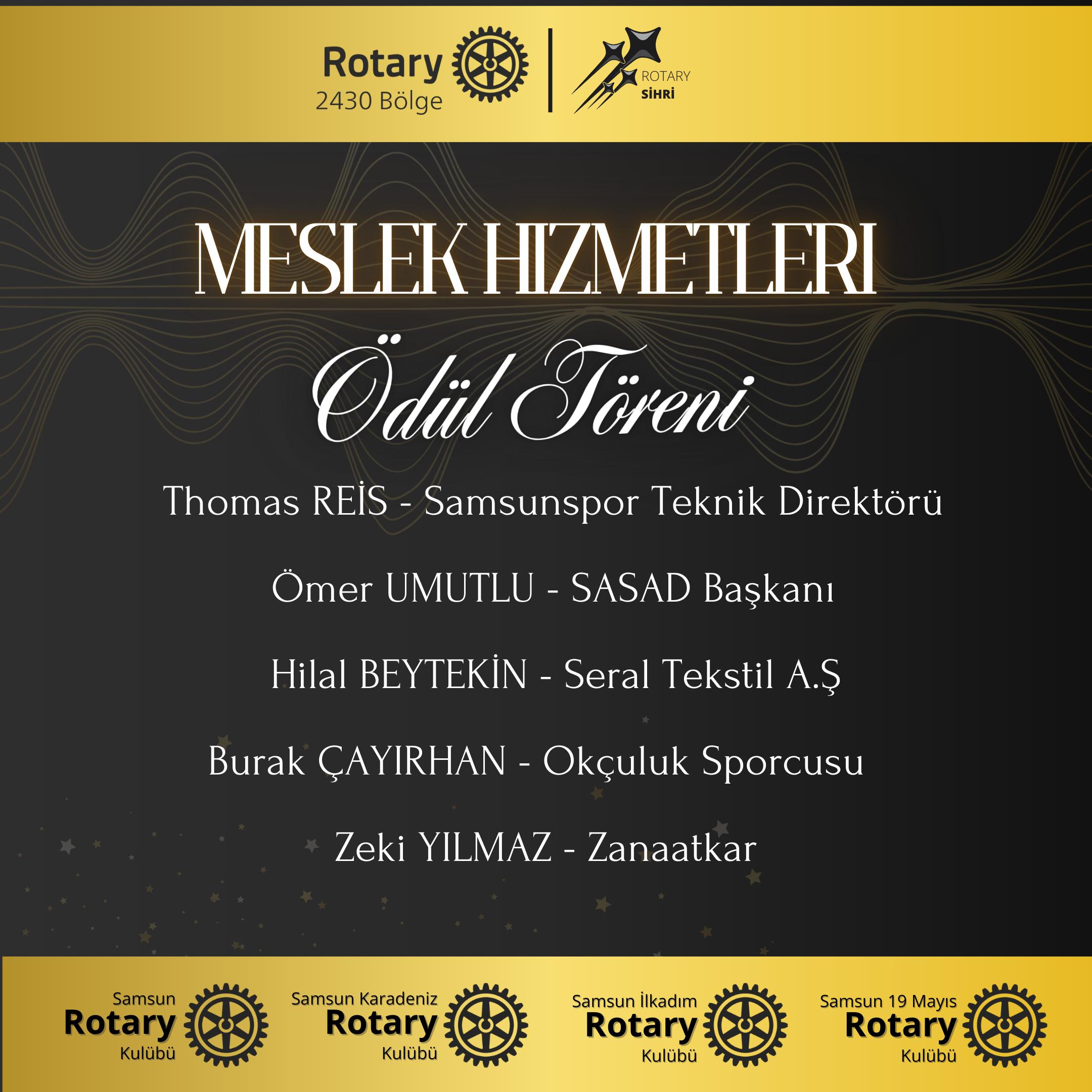 MESLEK ÖDÜLLERİ (SON 5 YIL) - Rotary 2430. Bölge